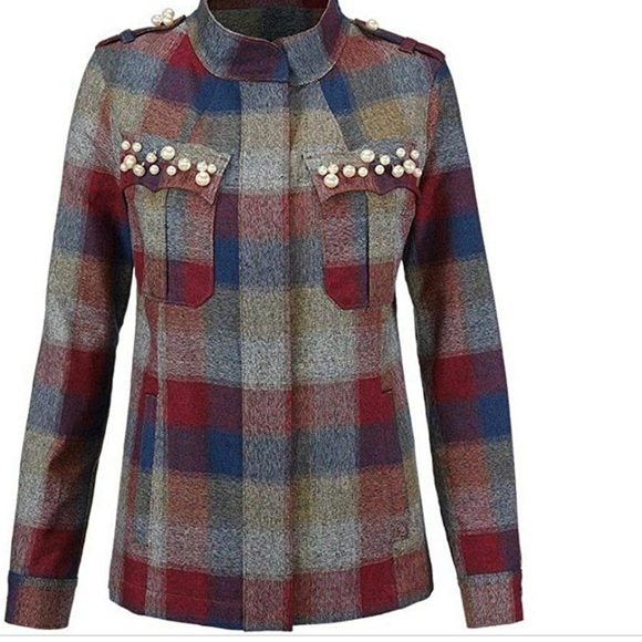CAbi | Jackets & Coats | Cabi 3555 Collage Jacket Plaid Zip Front Pearl ...